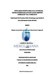 PENGARUH PROFITABILITAS, LEVERAGE, UKURAN PERUSAHAAN DAN SALES GROWTH TERHADAP TAX AVOIDANCE ...